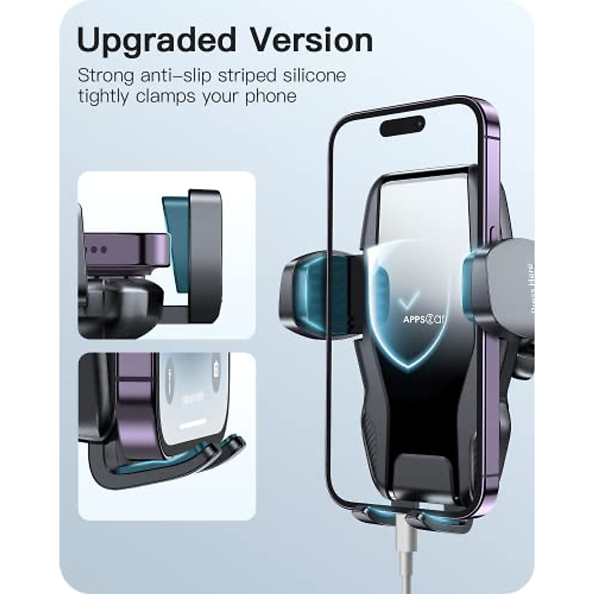 Windshield Car Phone Holder Mount Dashboard/Suction Cup/Window, 13" Phone Holder for Car Dashboard with Super Sticky Gel Pad, Truck Cell Phone Holder for Car, Compatible with Thick Case & Large Phone