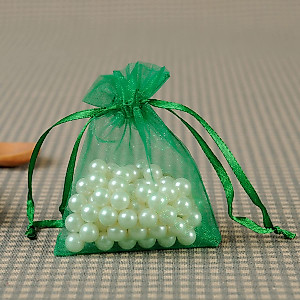 Dkrsyz Pack of 50 Gift Organza Bag Green Drawstring 4x6 Inch for Baby Shower,Christmas,Baby Boy Birthday,Party Favor,Wedding,Graduation,Hotel Room Decor Sheer Mesh Fabric Wrap Silk Sachet for Jewelry