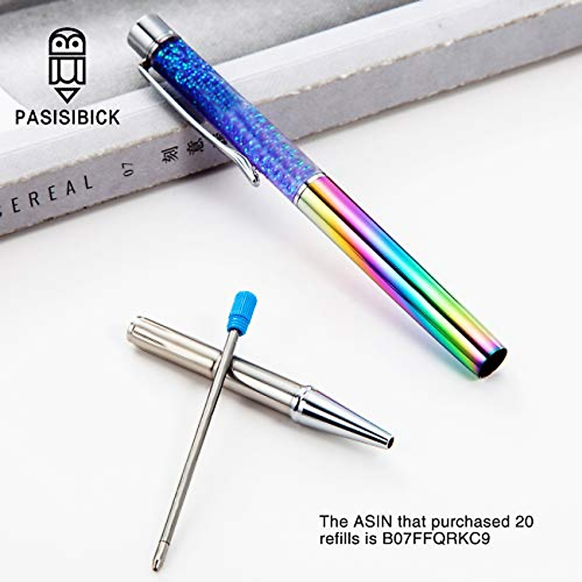 PASISIBICK Ballpoint Pens,Bling Dynamic Crystal Liquid Ballpens Black Ink for Office Supplies(12 Pcs)