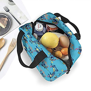 ZJBLHEQ Cute Blue Insulated Lunch Bag Portable Thermal Cooler Box Reusable Picnic Tote Bento Bag For Men Women Work School Travel