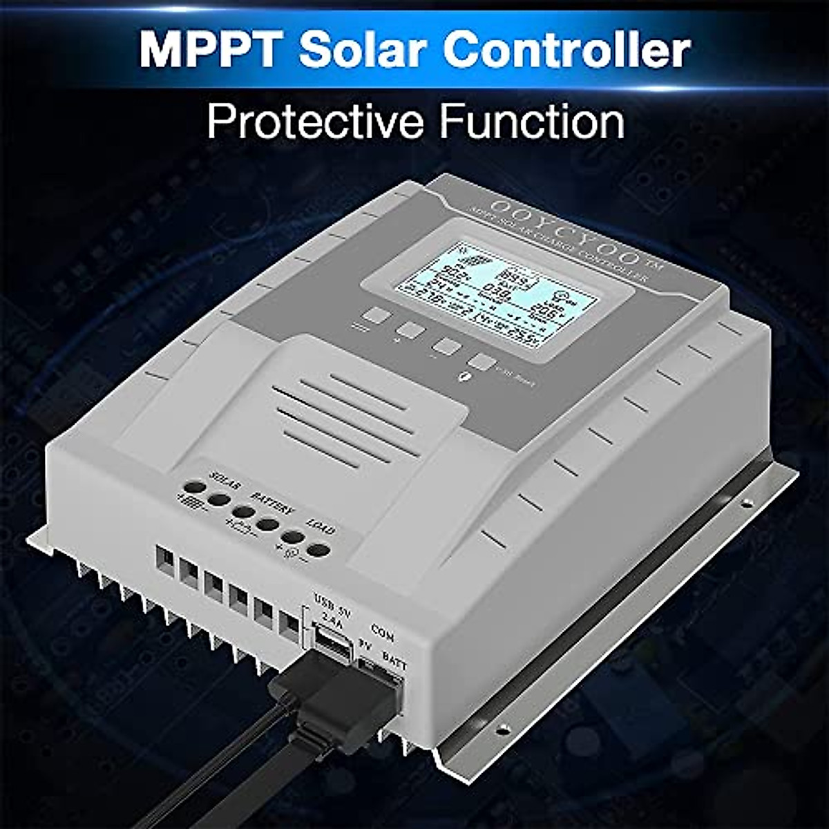 60A Solar Charge Controller 12V/24V DC MPPT Solar Charge Controller Upgraded 0 Layer LCD Display Solar Panel Regulator Charge Controller for Sealed Lead-Acid Flooded Gel and Lithium Battery