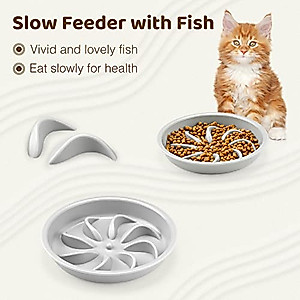Elevated Cat Slow Feeder Bowl: Anti-Vomiting Bloat Stop Raised Food & Water Bowl for Kitten Healthy Eating - No-Spill/Non-Slip Shallow Puzzle Bowl for Puppy Small Dogs