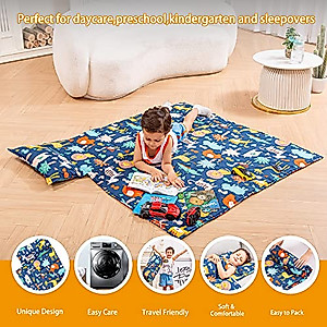 Rossison Nap Mat with Pillow and Blanket 100% Cotton with Microfiber Fill, Padded Sleeping Mat, for Daycare Preschool Toddler Prek Boys Girls Kids (Animal Park,Standard-50 x20)