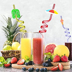 Beach drinking straws for pool parties, beach parties, beach ball summer parties, children's birthday decorations, 24crazy straws and 2 cleaning brushes