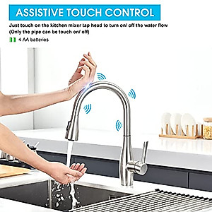 CREA Touch Kitchen Faucet with Pull Out Sprayer, Touch-on Activated Kitchen Sink Faucet Single Handle RV Uitility Laundry Outdoor Faucet with Deck Plate