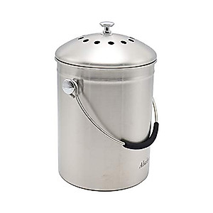 Abakoo Stainless Steel Compost Bin for Kitchen Countertop Compost Bucket Kitchen Pail Compost with Lid 1.3 Gallon-Includes 4 Filters