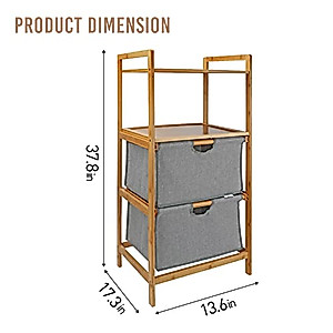 BIGTREE 4 Tiered Fabric Dresser Storage Tower with 2 Linen-Like Design Drawer, Made of Natural Bamboo and Imitation Linen Organizer Unit for Living Rooms, bedrooms, hallways, entrances, Closets, etc