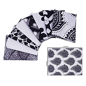 Soimoi 8 Pc Fat Quarter Bundle - Asian Block Print 18"x 22" DIY Patchwork- 100% Cotton Pre-Cut Quilting Fabric (White & Black)