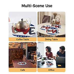 Round Placemats for Dining Table Set of 6 American Flag Patriotic Stars July 4th Place Mats Circle Woven Placemat Love American Wooden Patriotic Braided Table Mat for Kitchen Dinner Party 13 Inch