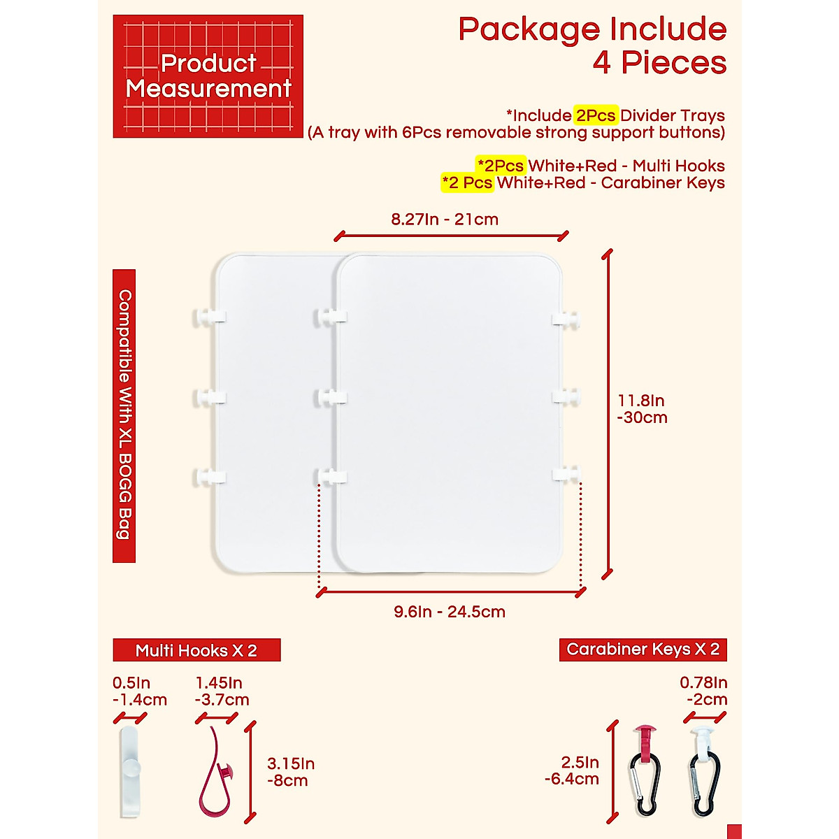 AmberObject 2-Pack Divider Tray for Bogg Bag Accessories - Durable and Portable Bogg Bag Divider with Bonus Hooks, Ideal for Organizing Your Beach Bag