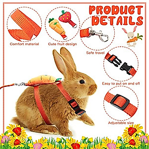 2 Pack Adjustable Rabbit Harness and Leash Bunny Harness Leash Set Harness Leash for Rabbit Kitten Puppy Pig and Small Pet Animals (Carrot, Strawberry)