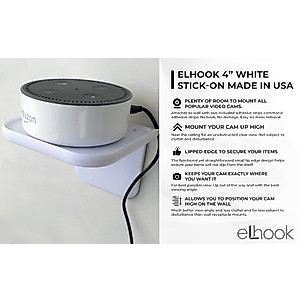 eLhook Made in USA White Stick-On Removable Adhesive Floating Wall Shelf 2 Pack with Cable Management | Small Electronics | Durable Textured ABS Plastic with Lipped Edges