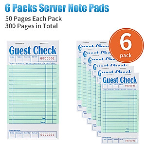 ZPARIK 6 Pack Guest Checks Books for Servers Server Note Pads, Waiter Checkbook, Waitress Notepad for Restaurants, Paper Checks 50 Sheets/Pack, 300 Total Tickets