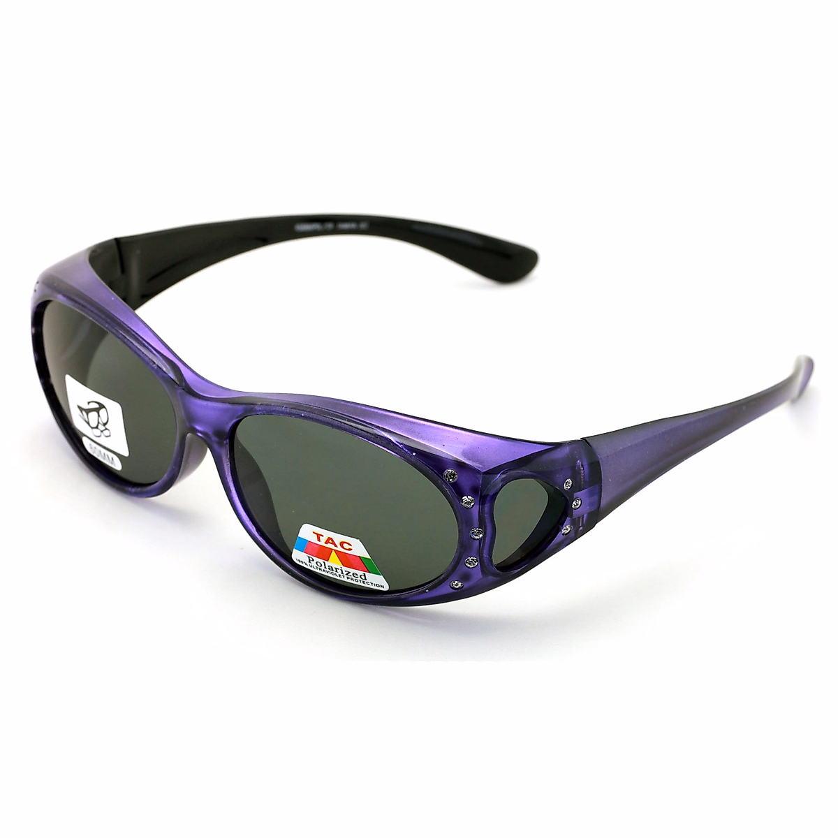 V.W.E. Womens Polarized Fit Over Glasses Sunglasses Rhinestone Rectangular Frame Temple Heart 60mm (Purple)