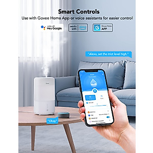 Govee Smart WiFi Humidifiers for Bedroom, Top Fill Cool Mist Humidifiers for Baby and Plants, Work with Alexa, Auto Humidity Adjustment, 24 dB Super Quiet, Essential Oil Diffuser, 24H Timer, 3L