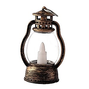 Halloween Lanterns Decorations, Retro Flickering LED Candle for Outdoor Patio Yards, Festive Decorative Desktop LED Centerpiece Lantern Red Bronze Flickering Light