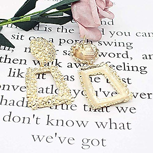 Hollow Geometric Large Square Dangle Earrings Metal Statement Drop Earrings Punk Bohemian Raised Textured Design Big Hoop Earrings for Women Fashion Jewelry