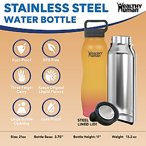 Healthy Human Stainless Steel Curve Water Bottle | 100% BPA Free Thermos for Kids & Adults | Vacuum Insulated Water Bottles | Metal Bottles with Leak Proof Lid (21 oz/ 621 ML, Sunrise)
