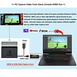 4K HDMI Video Capture Card,4K HDMI USB Capture Card for DSLR Camcorder PS4 TV Box DVD Video Recorder Laptop Live Streaming and Recording