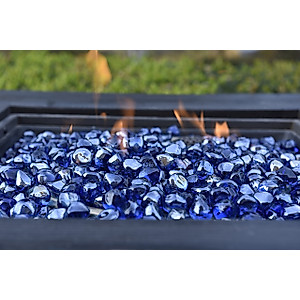 Kinway 20lbs Fire Glass Diamonds Blue Fire Pit Glass 1 Inch Fire Glass Rocks for Fire Pit Fireplace - Cobalt Blue