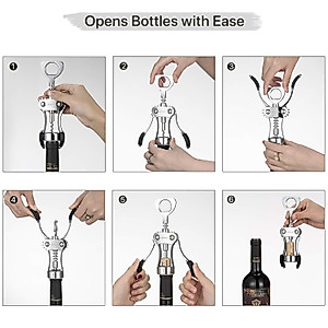 Zinc Alloy Premium Wing Corkscrew Wine Opener and Heavy Duty Handheld Can Opener Manual Smooth Edge with Multifunctional Bottle Openers