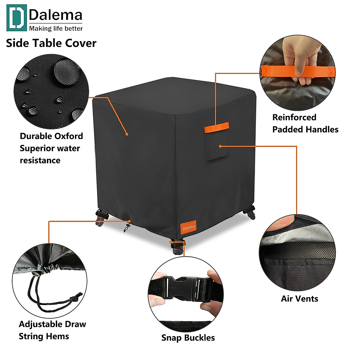 Dalema Outdoor Adirondack Side Table Cover,Heavy Duty 600D 100% Waterproof Patio Small Outdoor Table Covers,Outside Weather Resistant Furniture Cover for End Table.22"x22"x18",Black.