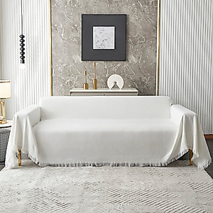 MYSKY HOME Couch Covers for 2 Cushion Couch Sofa Slipcovers Geometrical Sofa Covers for Living Room Sectional Sofa Covers for Dogs (X-Large, 71" x 118", White)