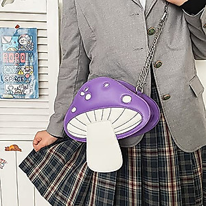 Women Cute Mushroom Shoulder Messenger Bag, Fun PU Leather Crossbody Bag Tote Bag Chain Handbag Purse (Purple)