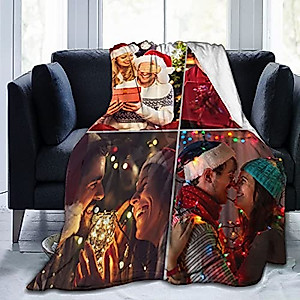 MAZU Custom Blanket Personalized with Photo Collage or Any Text Logo Throw Blankets, Christmas, Birthday Anniversary Wedding Gifts Customized Gift for Dad, Mom, Friends or Couples, 4 Photos Collage