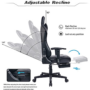 GTRACING Gaming Chair for Adults, Racing Style Computer Chair with Footrest, Adjustable Reclining Backrest and Lumbar Support, Stylish High Back Chair for Gaming and Office (Black)