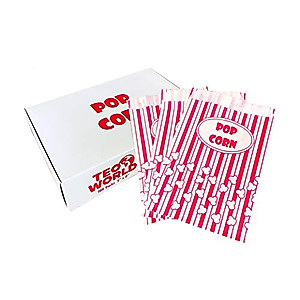 100% Greaseproof White Kraft paper Bags, 100 Popcorn Bags 1 Once - Perfect Size for Theater, Movies, Birthday Parties Celebration - Great Carnival Light Snacking Bags - Popcorn Bags for Party - Sturdy Paper Bags.