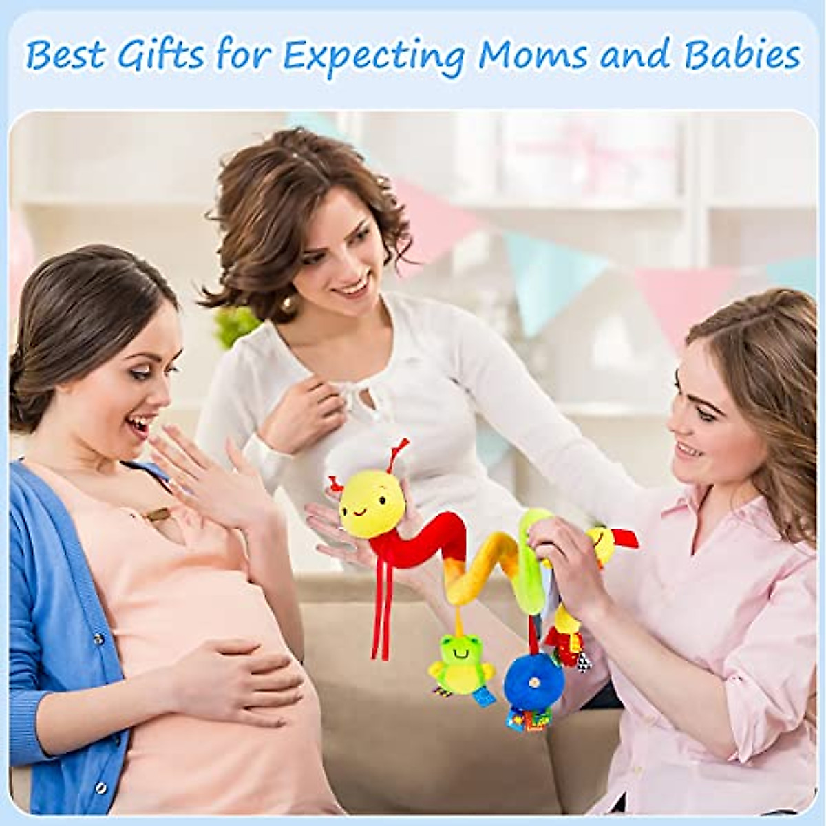 Baby Crib Hanging Rattles Toys - Infant Baby Worm Crib Bed Around Rattle Bell Cartoon Insect Spiral Hanging Toy with Ringing Bell for Infants Bed Stroller Car Seat Bar for Babies Boys and Girls