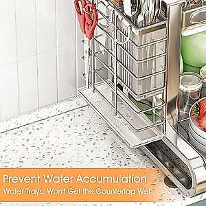 Dish Drying Rack, Stainless Steel Dish Rack, Rustproof Dish Drainers for Kitchen Counter, Multifunctional 2 Tier Dish Drainers Organizer with Drainboard & Utensil Holder