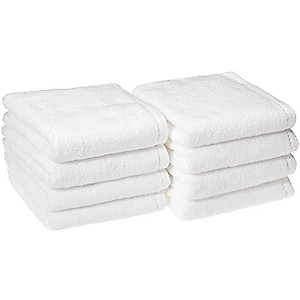 Amazon Basics 100% Cotton Quick-Dry Hand Towel, 8-Pack, White, 28" x 16"