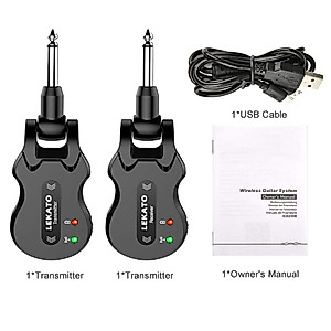 LEKATO Wireless Guitar System 5.8 Wireless Guitar Transmitter Receiver Rechargeable Audio Wireless Transmitter Receiver 4 Channels Transmission Range for Electric Guitar Bass (Black)