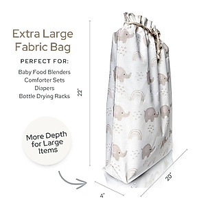 Gather & Knot Drawstring Gift Bags | Premium Canvas | 22" Extra Large | Reusable Fabric Wrap for Girls Baby Shower or Birthday | XL Elephant Pink Flat Bottom