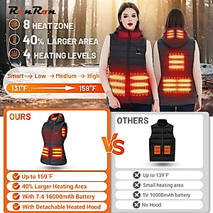 RenRon Heated Vest Women With Hood - 7.4V 16000mAh Battery Pack,Detachable Heated Hood, Slim Fit Womens Heated Vest