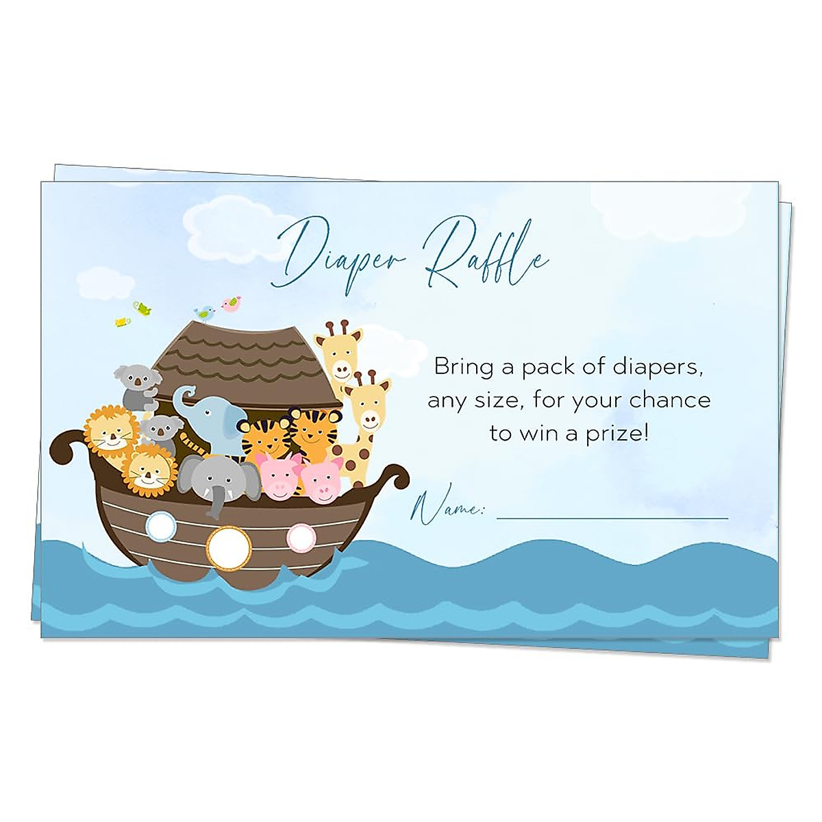 Baby Shower Diaper Raffle Tickets Noah’s Ark Theme For Twins Girl Boy Insert Cards (50 Count)
