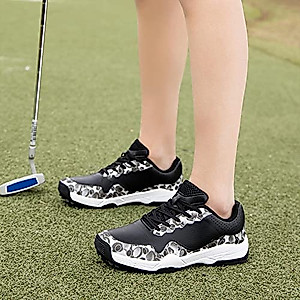 EHQZN Women Golf Shoes Breathable Golf Shoes Women Spikeless Golf Training Sport Sneakers Black