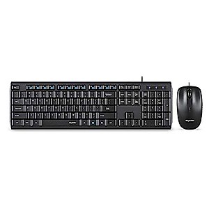 Eagletec KM120 Wired Keyboard and Mouse Combo Slim, Flat & Quiet, Ergonomic Full Size 104 Keys Keyboard & Small Portable Mouse for Windows PC (Black Wired Keyboard & Mouse Set)