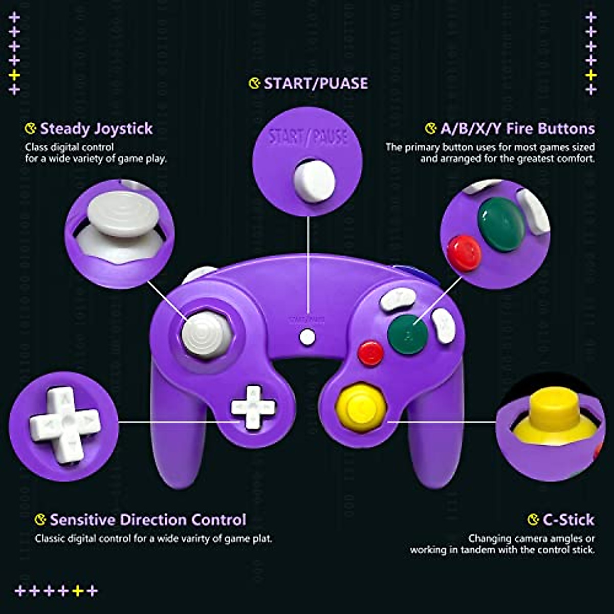 4 Pack Gamecube Controller, with 4 Extension Cables and 4-Port USB Adapter for Switch PC Wii U Console (Black, Purple, Sliver, Green)