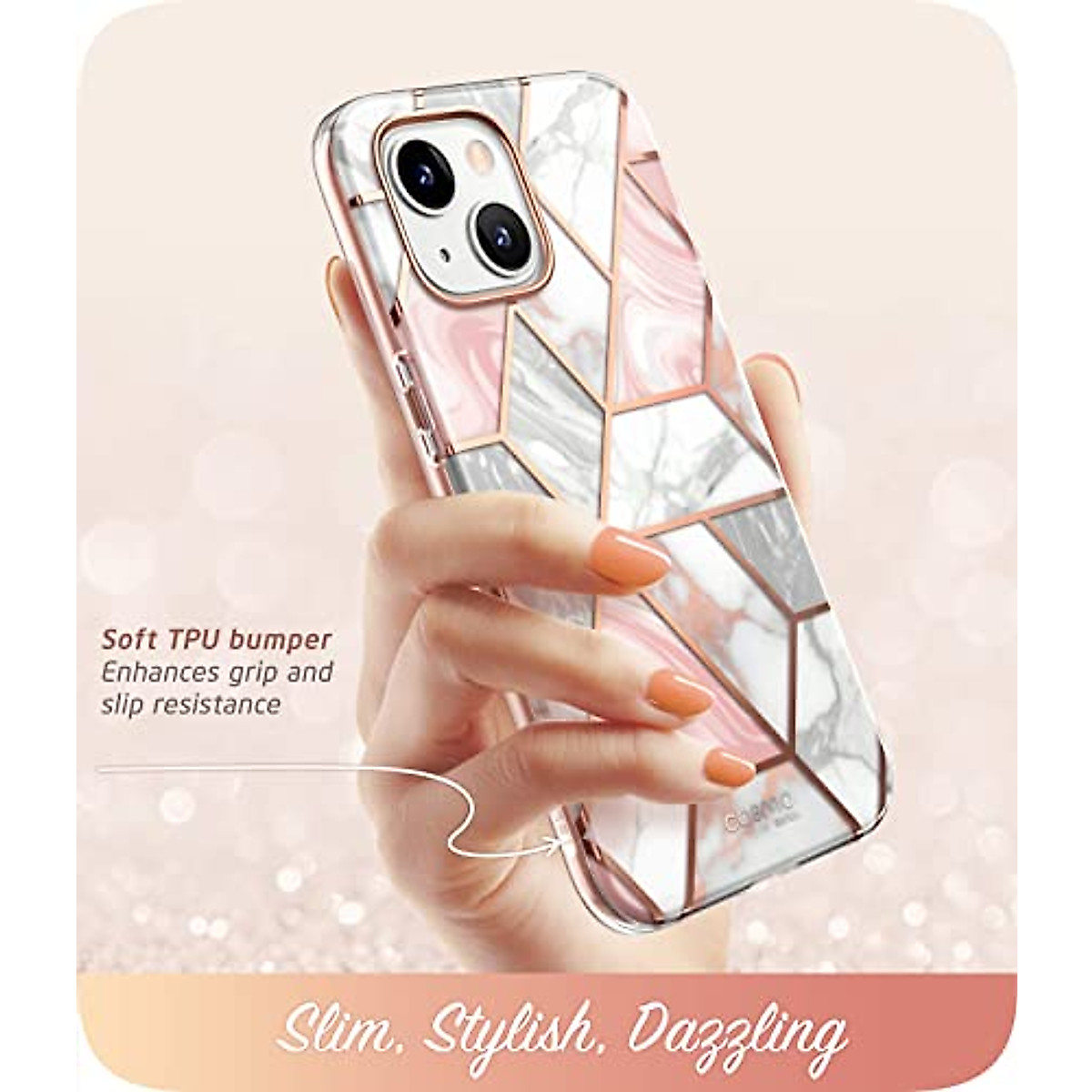 i-Blason Glitter Case for iPhone 14 Plus (6.7 Inches) Mobile Phone Case 360 Degree Case Bumper Protective Cover [Cosmo] with Screen Protector 2022 Edition (Marble)