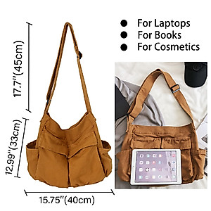 KlaOYer Canvas Messenger Bag Large Hobo Bag Crossbody Shoulder Bag Tote Bag with Pocket for Women and Men (White)