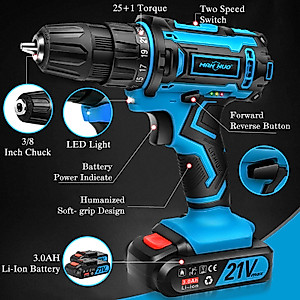 Cordless Drill Power Set, 21V Cordless Drill Set with 3000mAh Battery & Fast Charger, 117 Piece Power Tool Set Combo Kit with Power Drill Driver, 3/8" Chuck Electric Drill Set with 25+1 Clutch