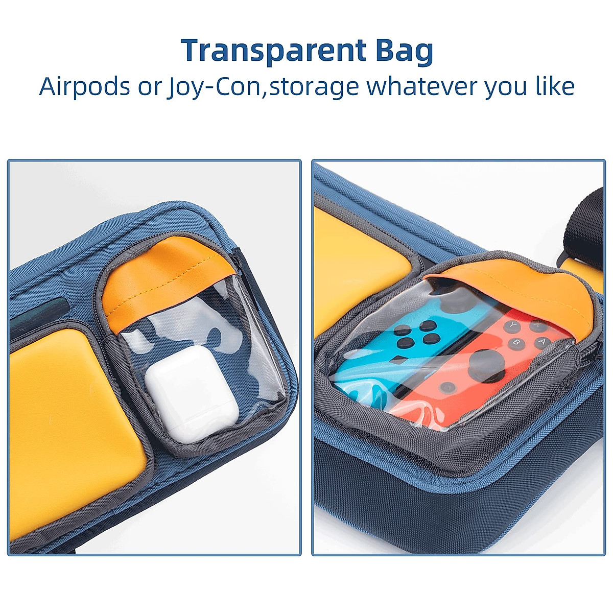 GeekShare Large Capacity Multifunctional Switch/Switch OLED Travel Carrying Case-Color Contrast Laser Messenger Bag Compatible with Switch (Blue & Yellow)