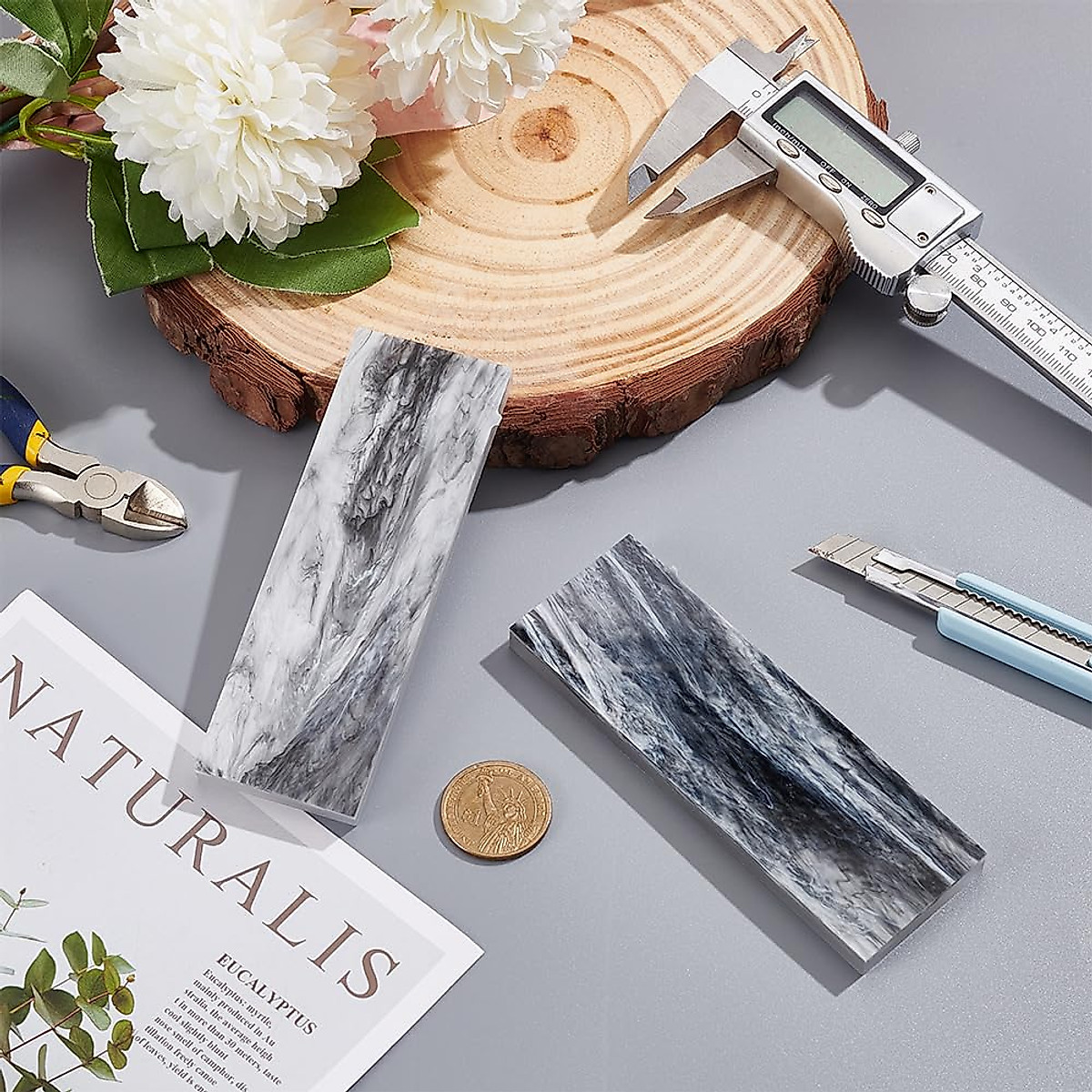 BENECREAT 2Pcs Marble Pattern Knife Handle Scale Slabs Grips, Acrylic Knives Handle Custom DIY Material Tool for Knife Making Blank Blades, 4.74x1.57x0.33 Inch