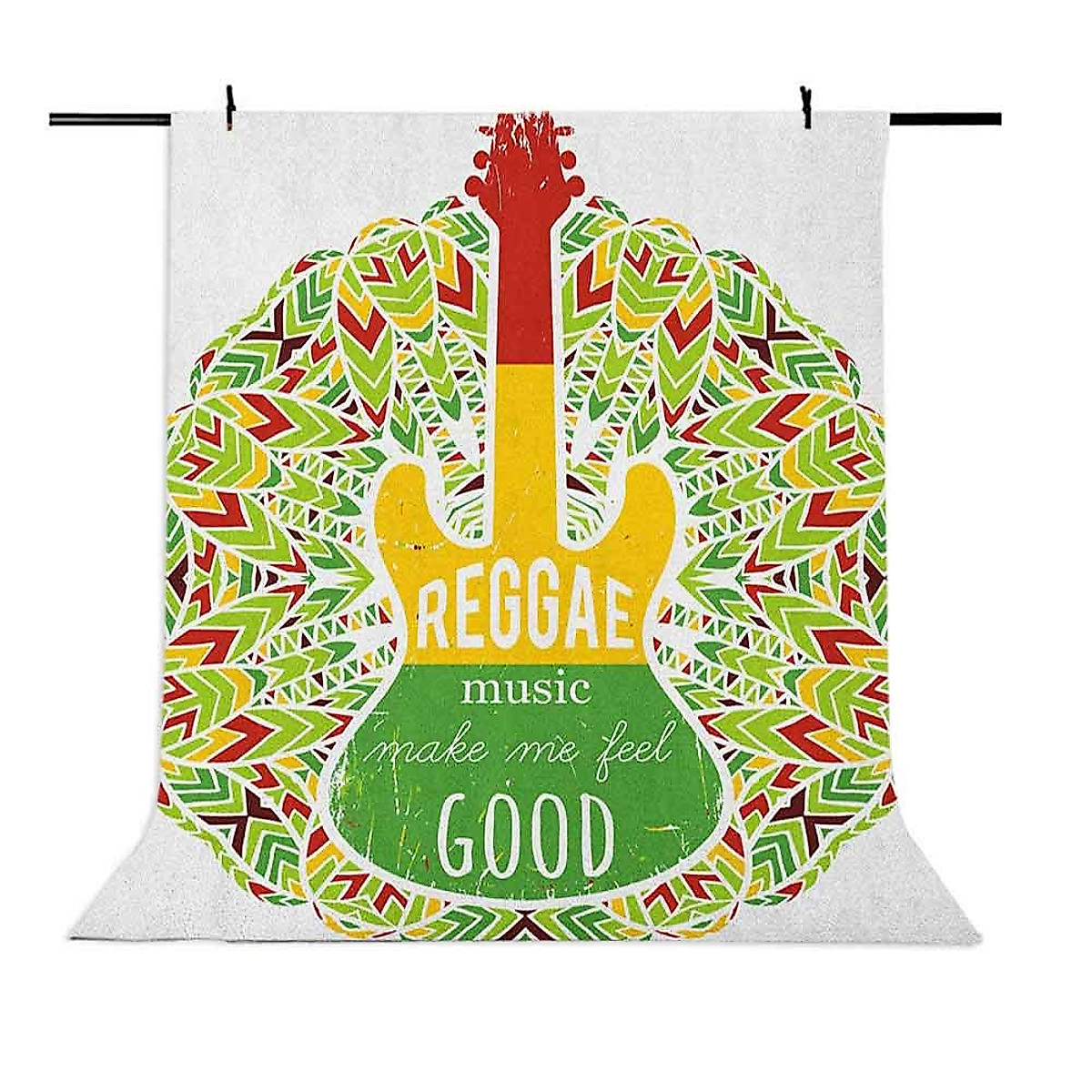 5x7 FT Rasta Vinyl Photography Backdrop,Reggae Music Makes Me Feel Good Quote Jamaican Island Culture Iconic Guitar Background for Baby Birthday Party Wedding Graduation Home Decoration