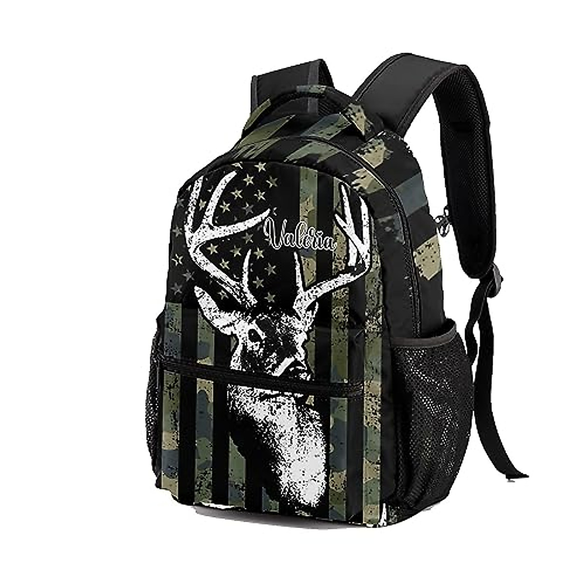 zaaprintblanket Personalized Custom American Flag Camo Antlers Deer Backpack Gifts for Unisex Adult Office Staff Travel Camper