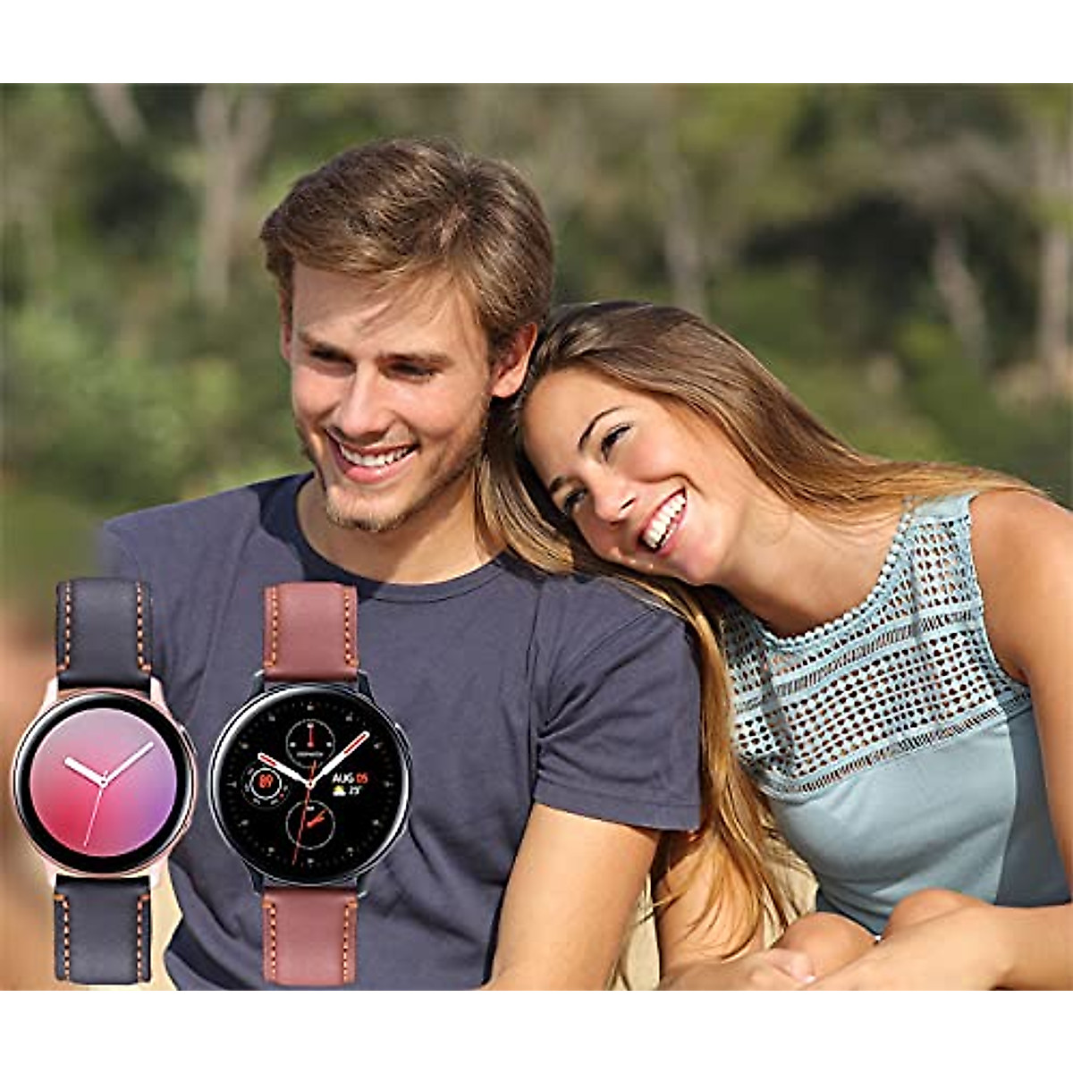 Galaxy Watch Active 2 Bands 2 Pack, Compatible with Samsung Galaxy Active 2 Watch Band, for Galaxy Watch Active 2 40mm/active 2 44mm/active, 20mm Leather Men Women Bands(Black+Brown)