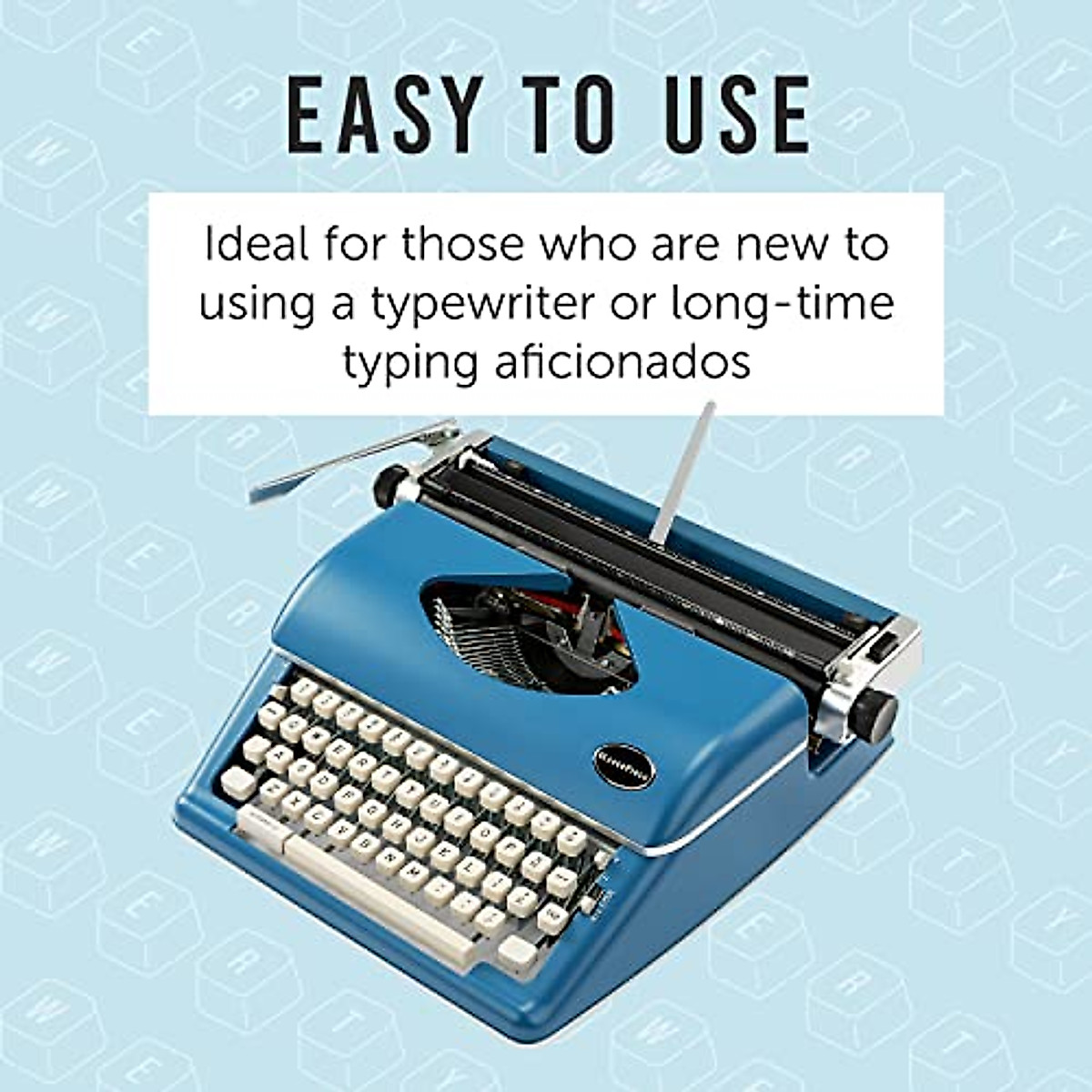 Blue Vintage Typewriter for a Nostalgic Flow - Manual Typewriter Portable Model for Remote Writing Locations - Sleek & Durable Type Writer Classic Word Processor - Typewriters for Writers